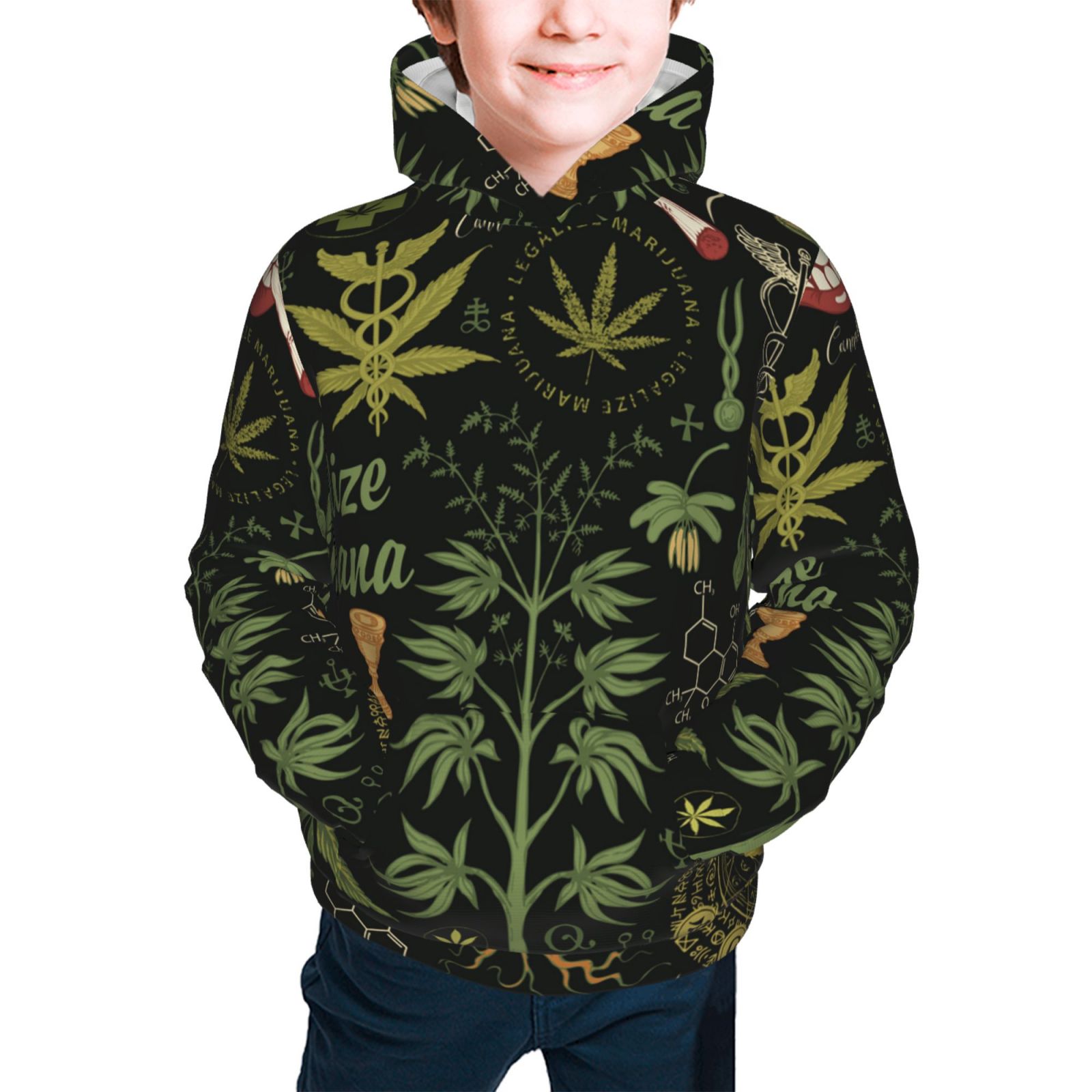 Youth Hoodies Sweashirts Kids Hooded Sweatshirt, Leaves Legalize Retro ...