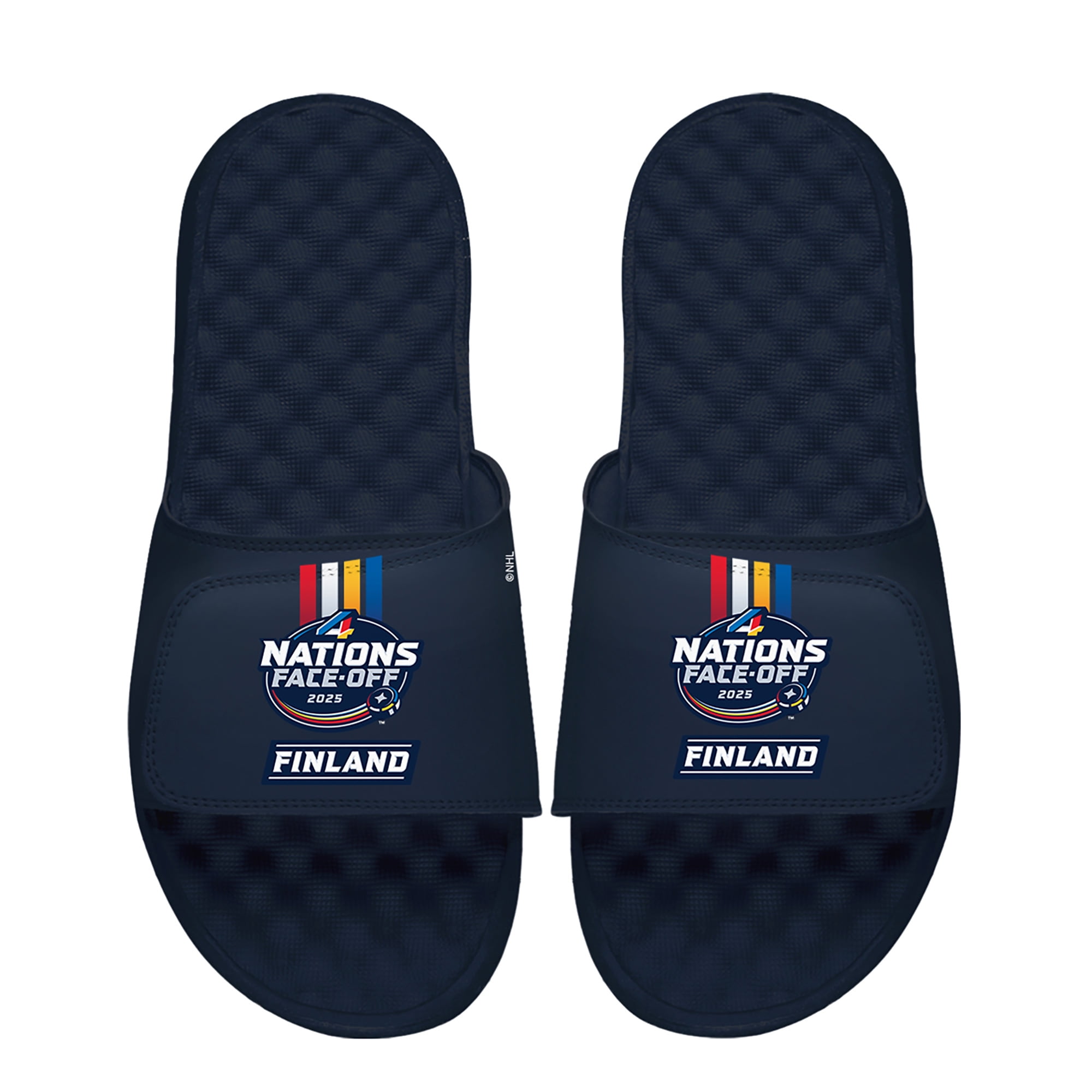 Youth ISlide Navy Finland 2025 4 Nations Face-Off Logo Slide Sandals ...