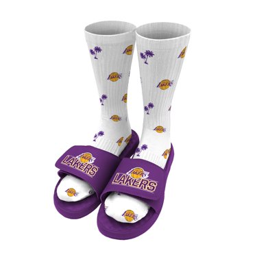 Youth ISlide White Los Angeles Lakers 90s Paper Cup Slide Sandals ...