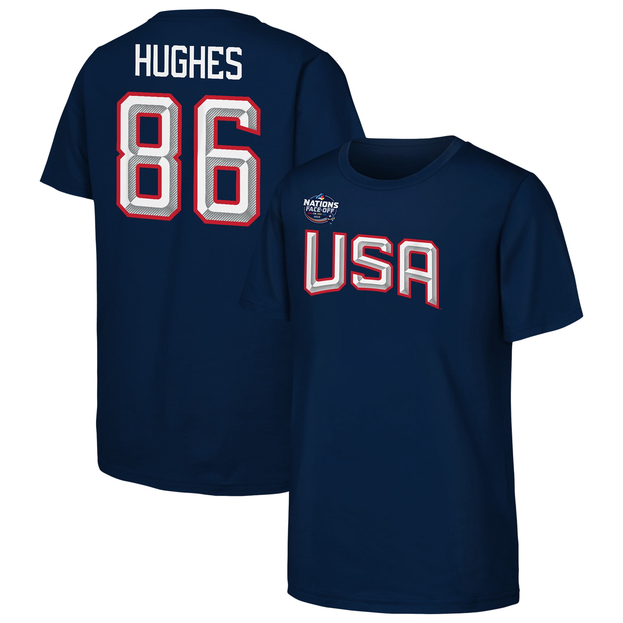 Youth Jack Hughes Navy USA 2025 4 Nations Face-Off Player Name & Number ...
