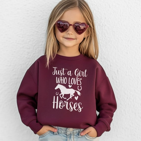 Youth Just A Girl Who Loves Horses Sweatshirt, Riding Kids Gift, Horse ...
