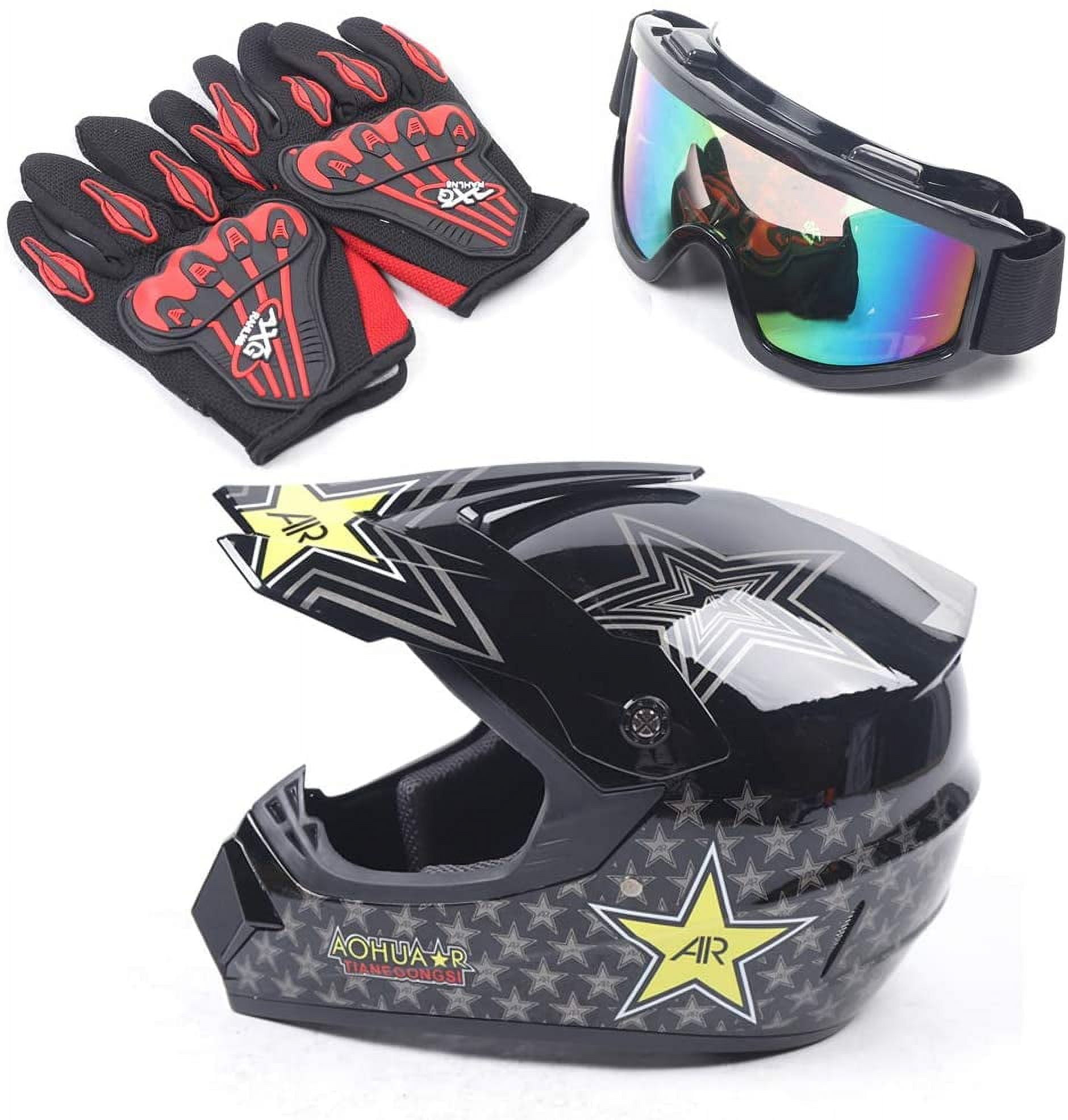 Youth Kids Offroad Gear Combo Helmet Gloves Goggles DOT Motocross Off ...
