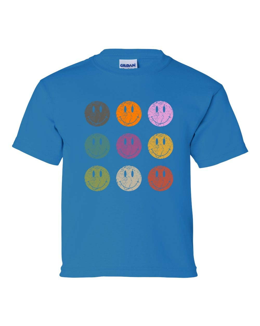 Youth Kids Retro Distressed Happy Face Smile Repeat Short Sleeve T ...