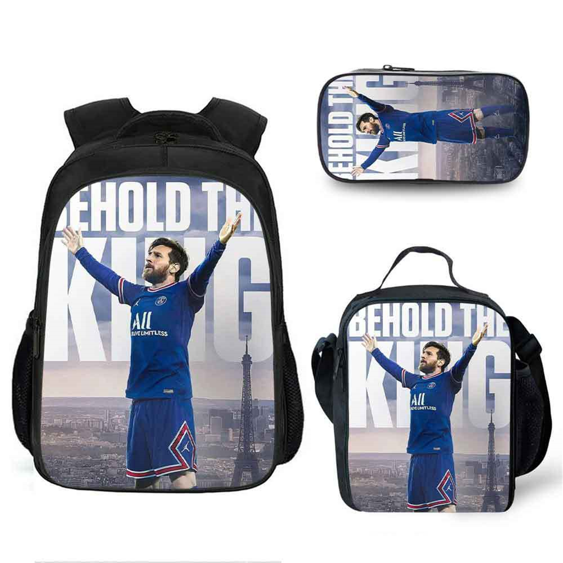 Youth Messi_10 Backpack with Lunch Bag+Small Case Student 3 in 1 School ...