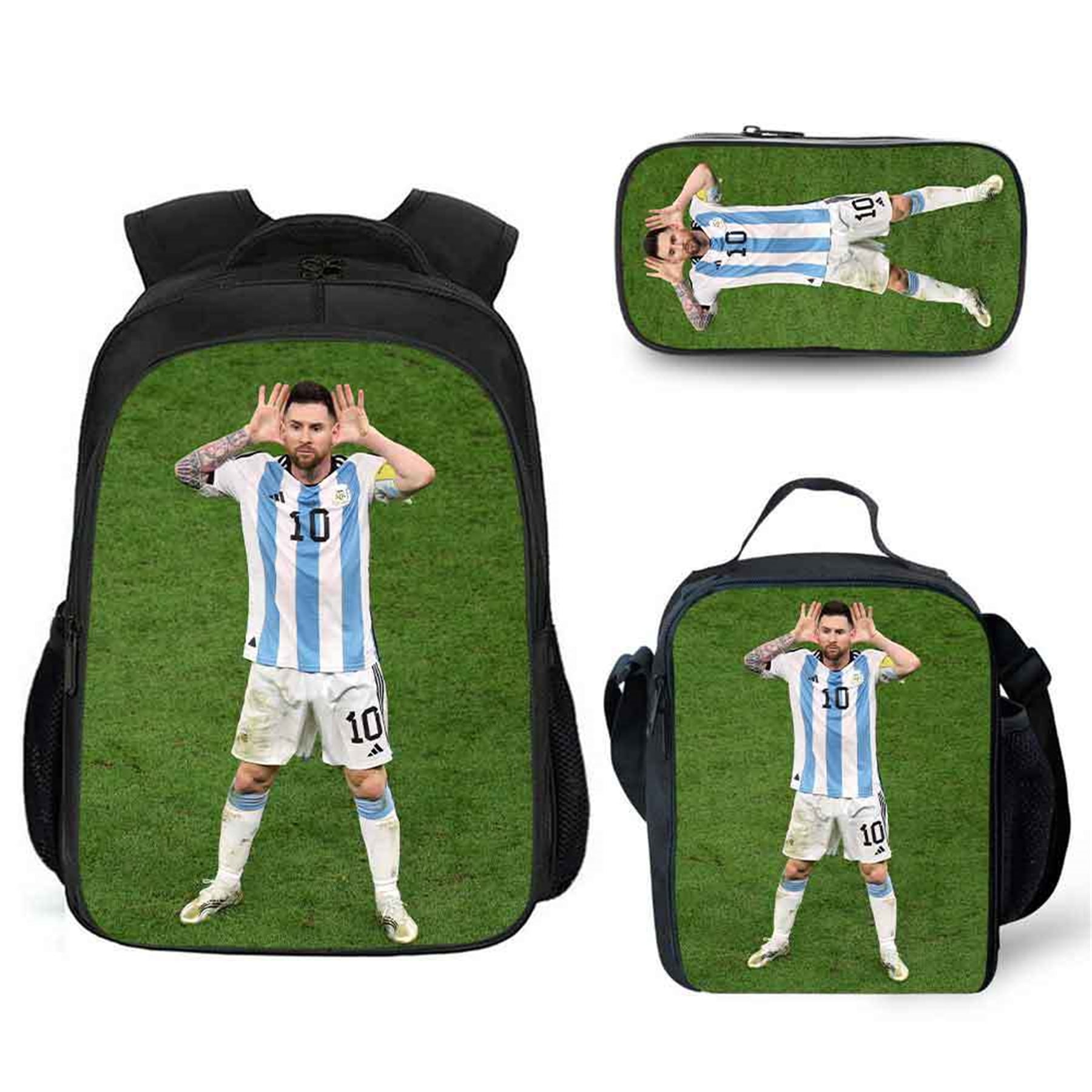 Youth Messi_10 Backpack with Lunch Bag+Small Case Student 3 in 1 School ...