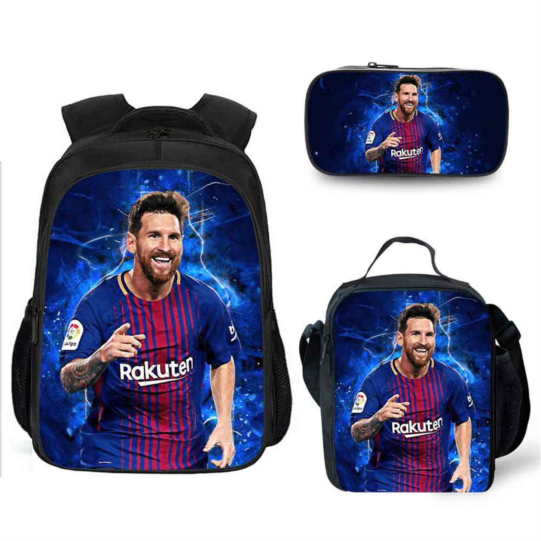 Youth Messi_10 Backpack with Lunch Bag+Small Case Student 3 in 1 School ...