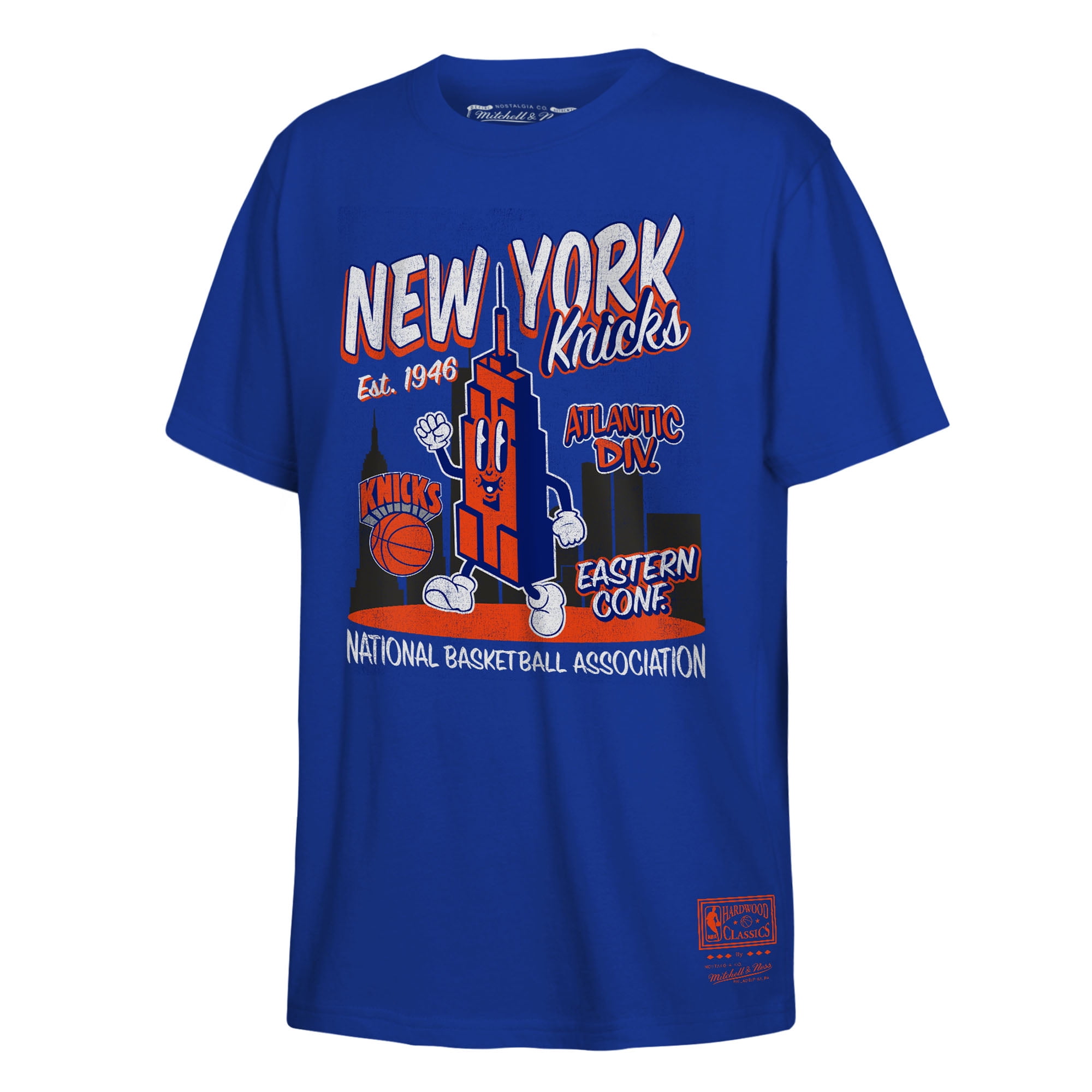 Youth Mitchell & Ness Blue New York Knicks Retro Mascot Script T-Shirt ...