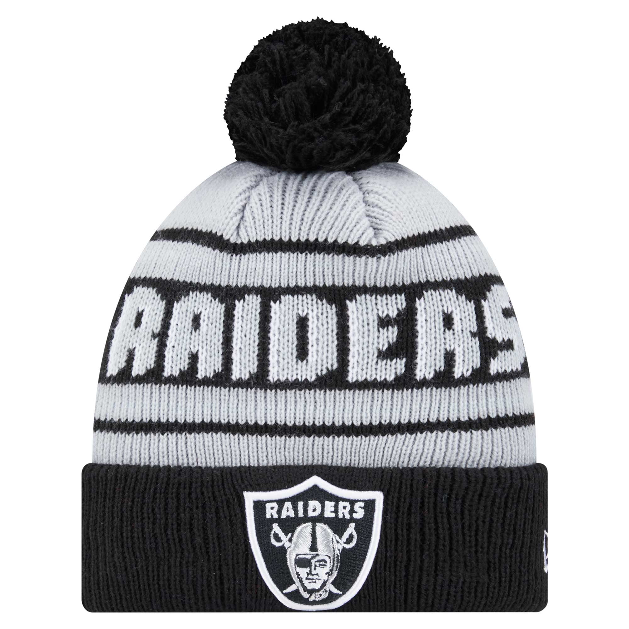 Youth New Era Black Las Vegas Raiders Main Cuffed Knit Hat with Pom ...