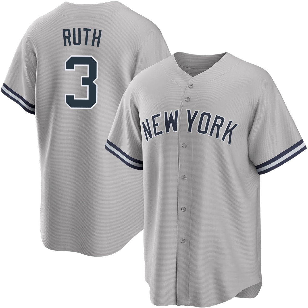 Youth New York Y Ruth 3 Gray Replica Stitched Name Player T-shirts ...
