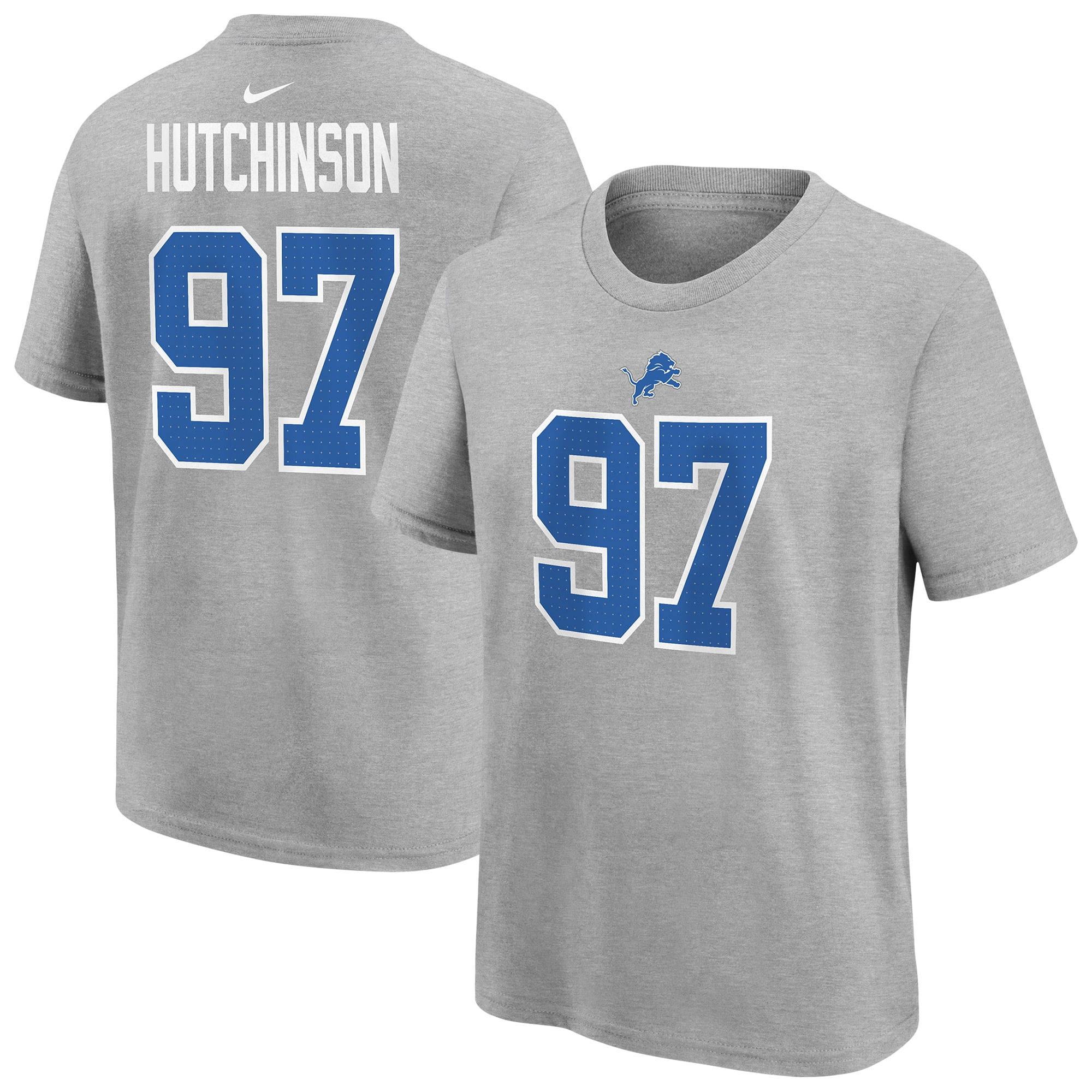 Youth Nike Aidan Hutchinson Gray Detroit Lions Player Name & Number T ...