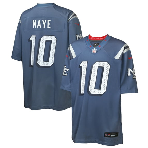 Youth Nike Drake Maye Storm Blue New England Patriots 2025 Rivalries Collection Game Jersey ...