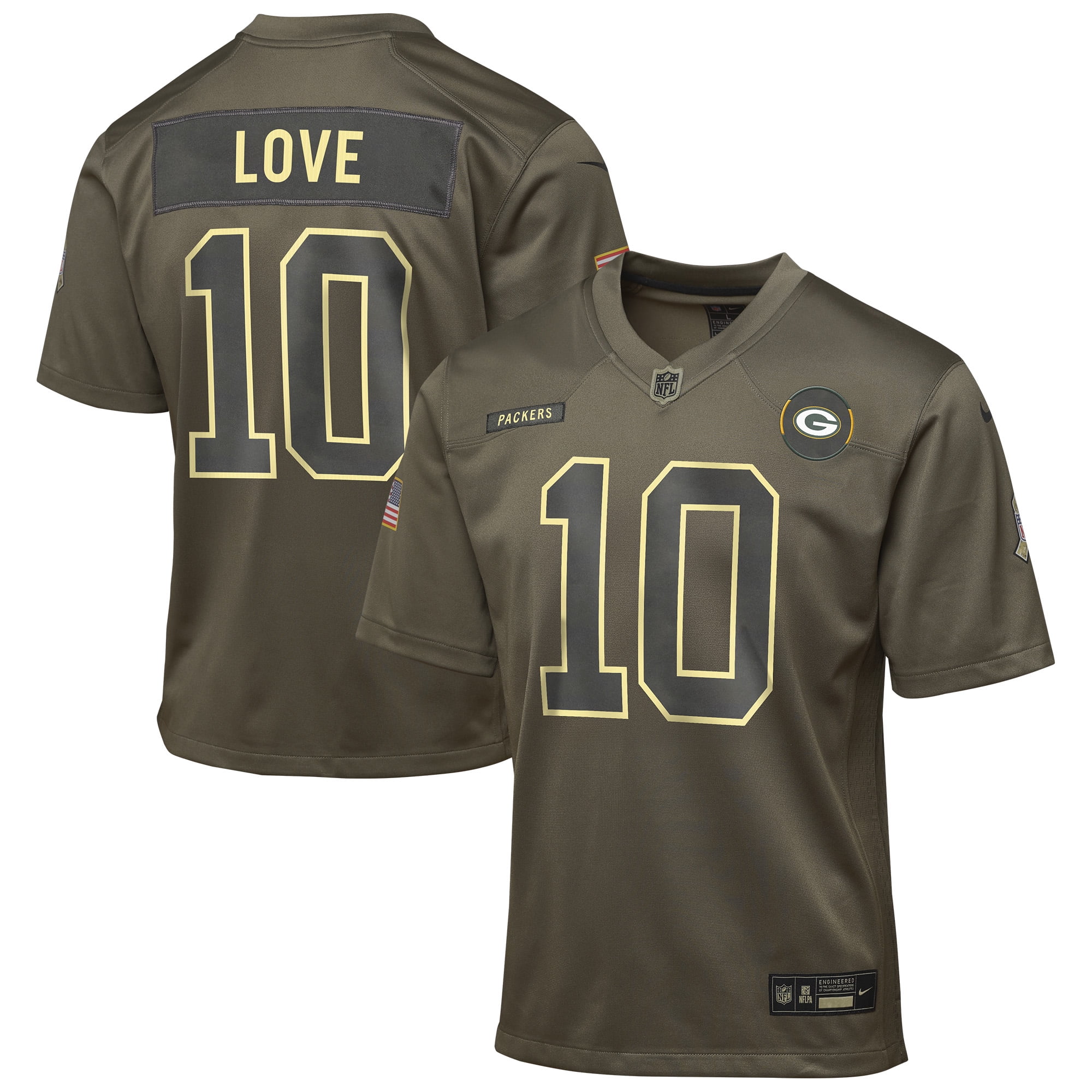 Youth Nike Jordan Love Olive Green Bay Packers 2025 Salute to Service ...