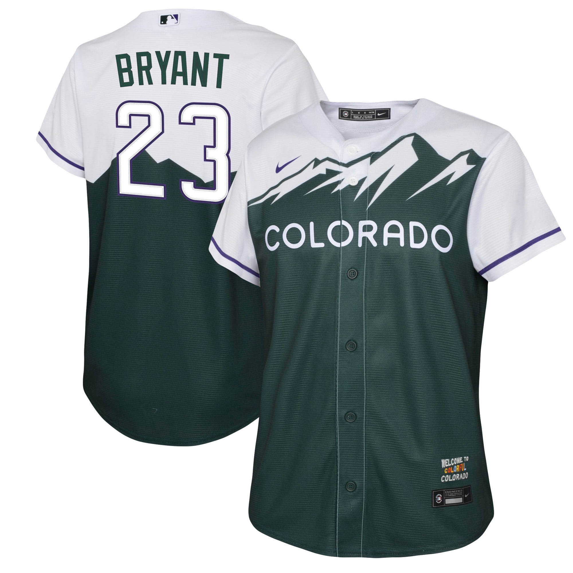 Youth Nike Kris Bryant Green Colorado Rockies 2022 City Connect Replica ...