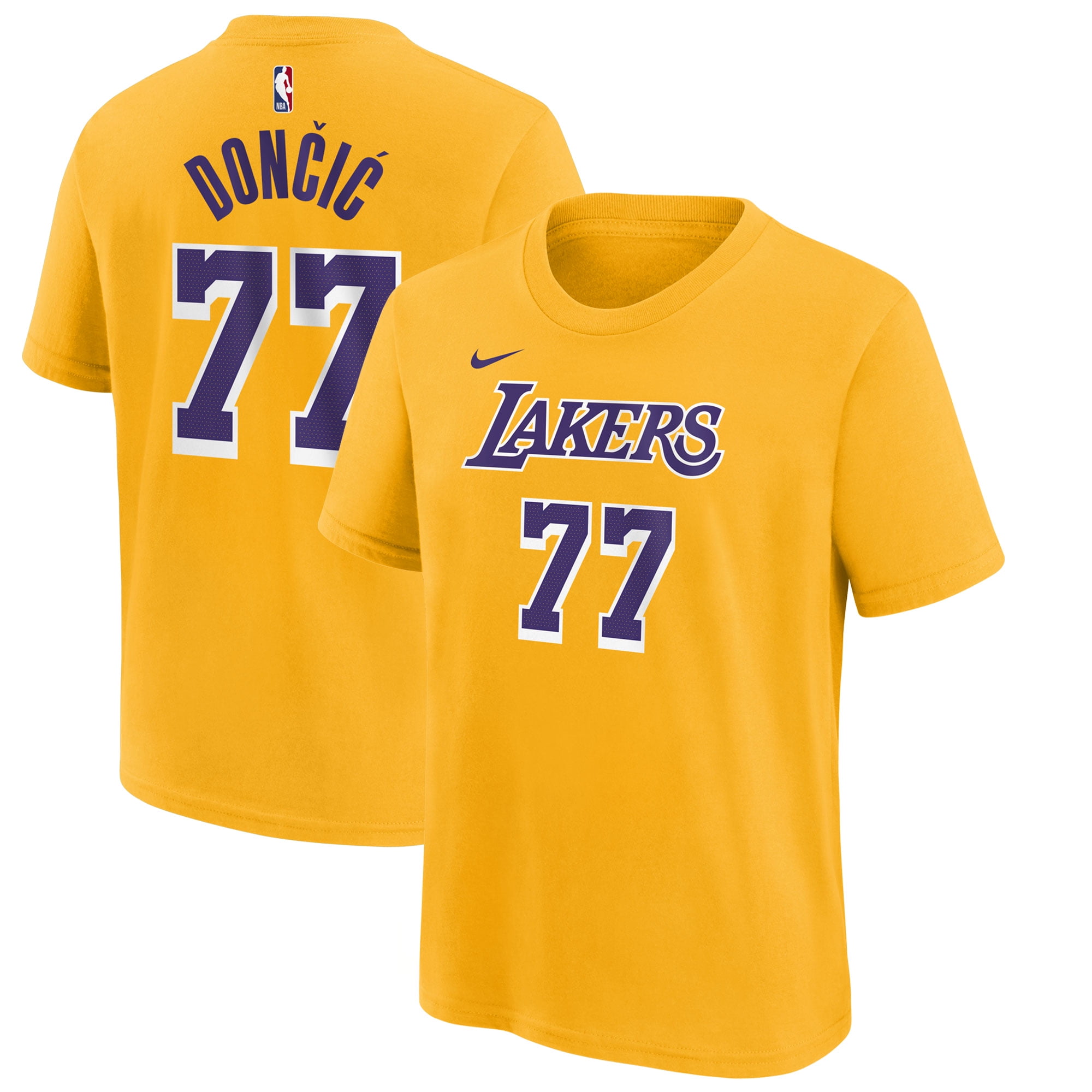 Youth Nike Luka Don-i- Gold Los Angeles Lakers Player Name & Number T ...