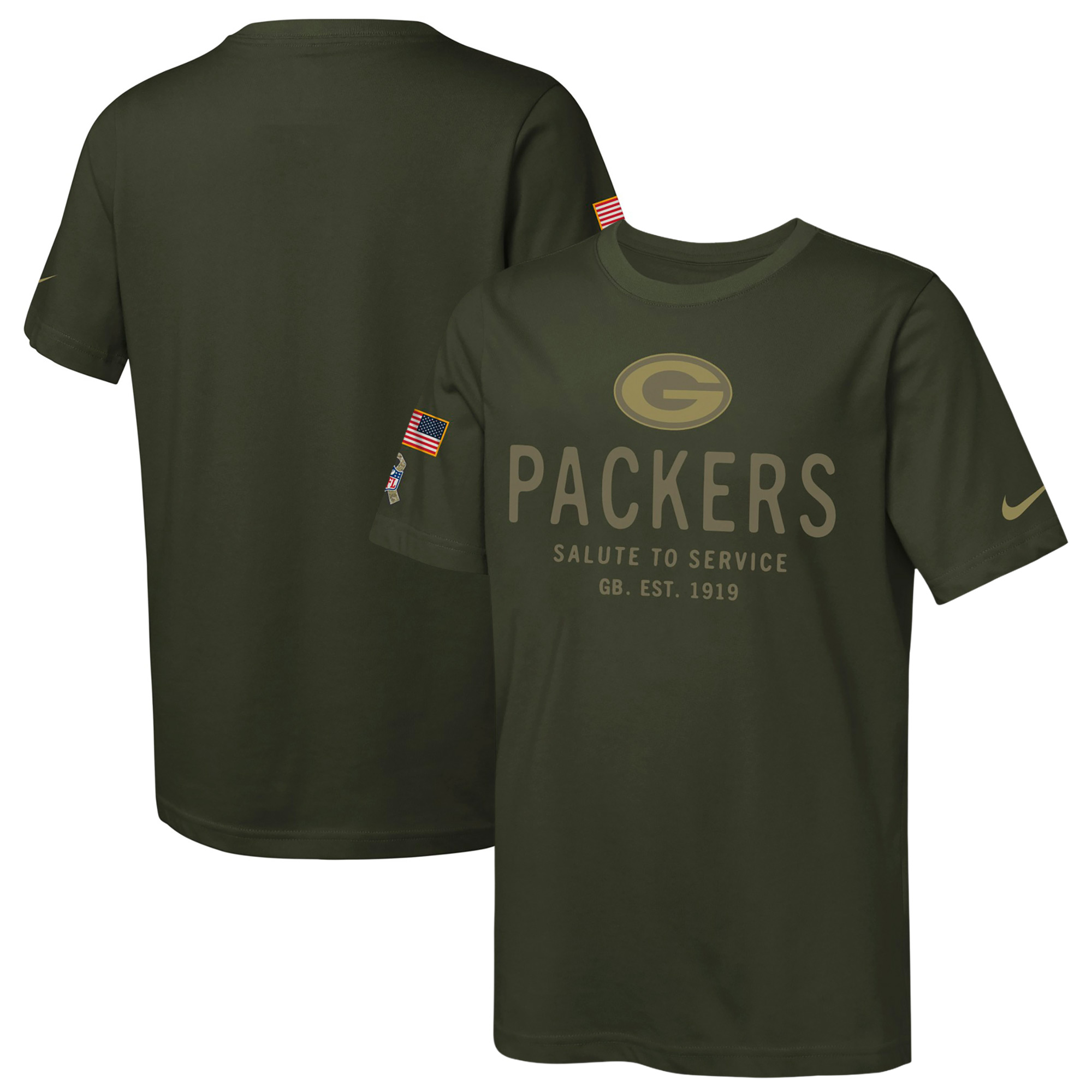 Youth Nike Olive Green Bay Packers 2025 Salute to Service Sideline Dri ...