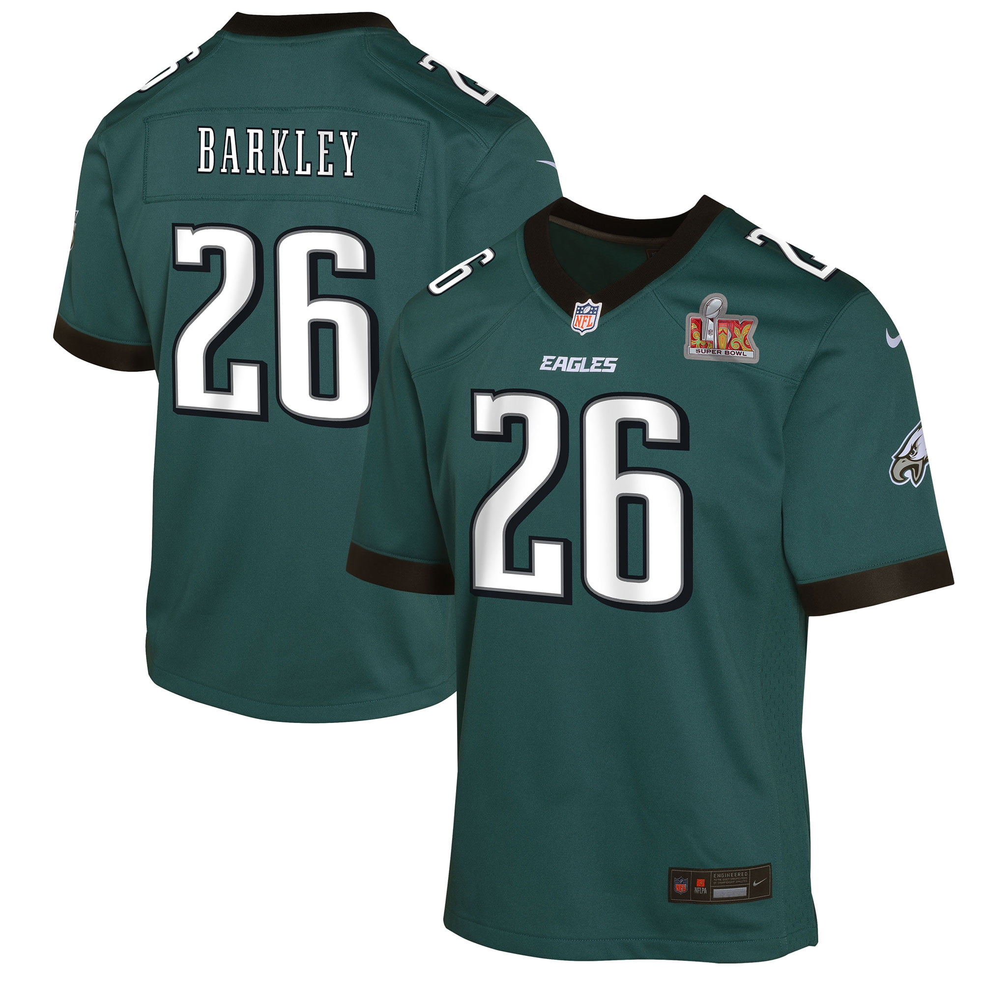 Youth Nike Saquon Barkley Midnight Green Philadelphia Eagles Super Bowl LIX Game Player Jersey ...