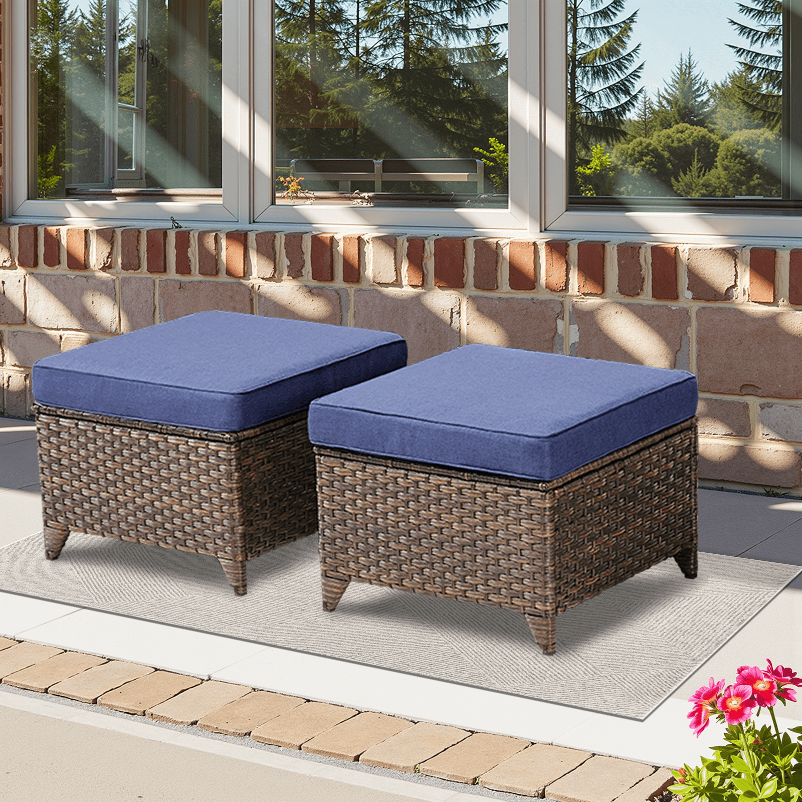 PPorfamilia Patio Ottomans Set of 2, Outdoor PE Wicker Sectional ...