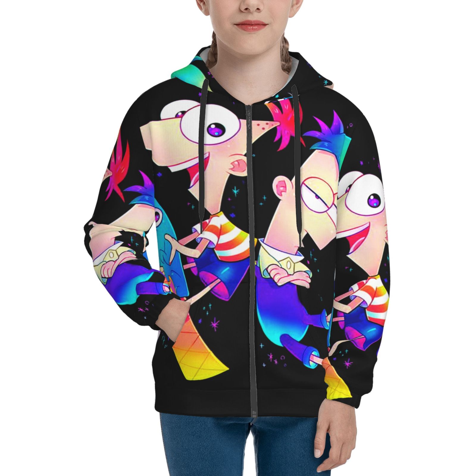 Youth Phineas Fer Hoodie Zip Up Graphic Hooded Sweatshirt with Pocket ...