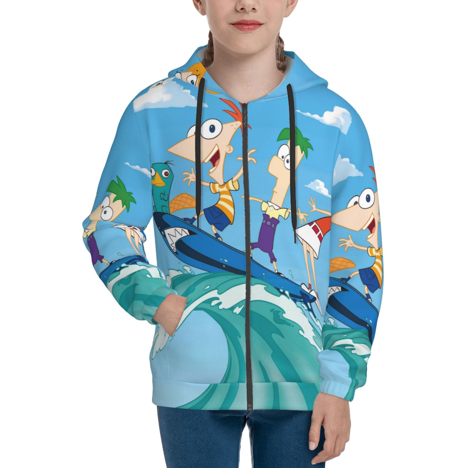 Youth Phineas Fer Hoodie Zip Up Graphic Hooded Sweatshirt with Pocket ...