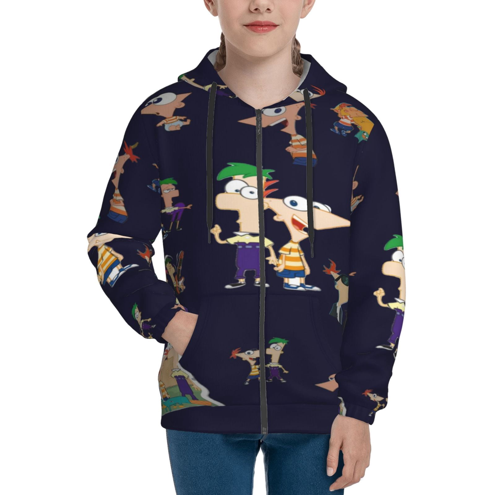 Youth Phineas Fer Hoodie Zip Up Graphic Hooded Sweatshirt with Pocket ...