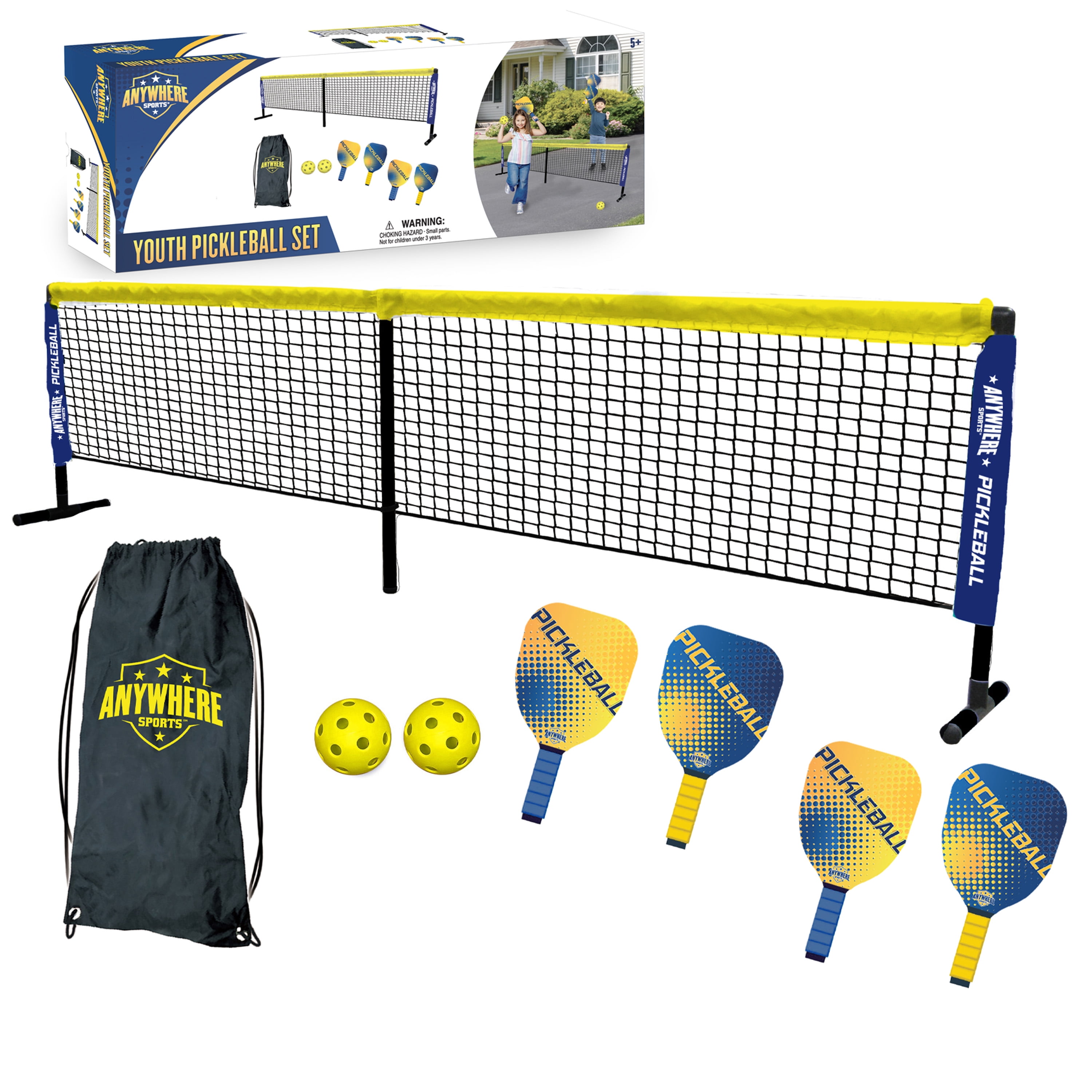 Anywhere Sports Portable Youth Pickleball Set for Indoor/Outdoor Driveway Play - Net, Paddles ...