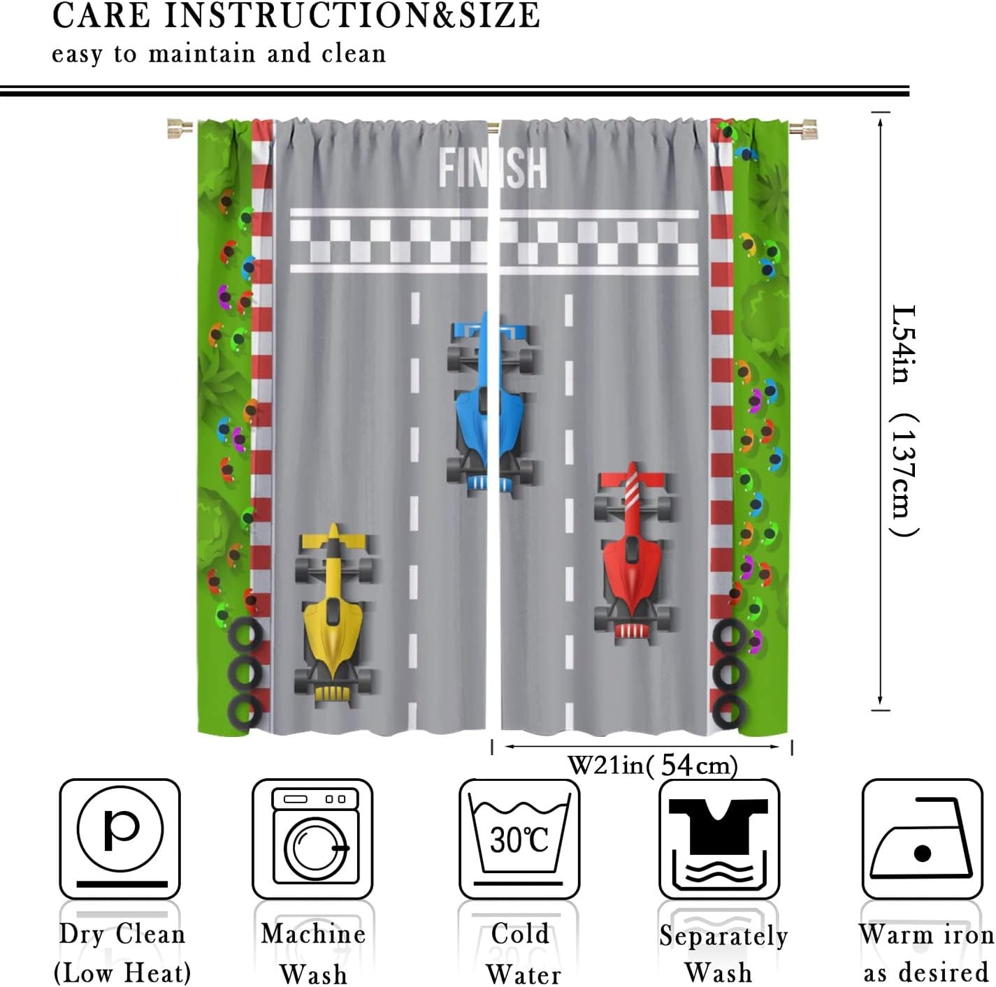 Youth Race Car Curtains, Cartoon Racing Car Track Formula Racer Extreme ...