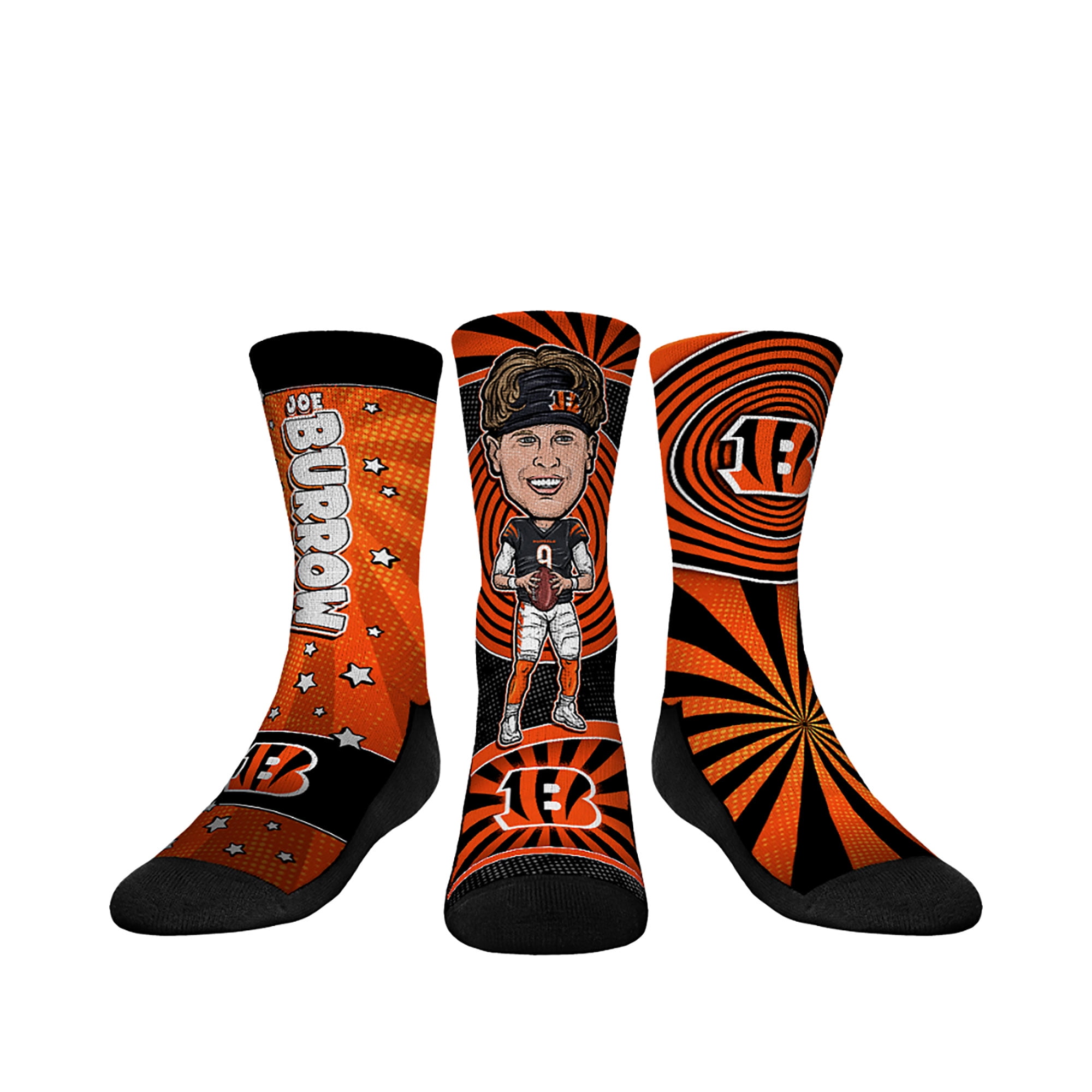 Youth Rock Em Socks Joe Burrow Cincinnati Bengals Three-Pack Bobblehead ...