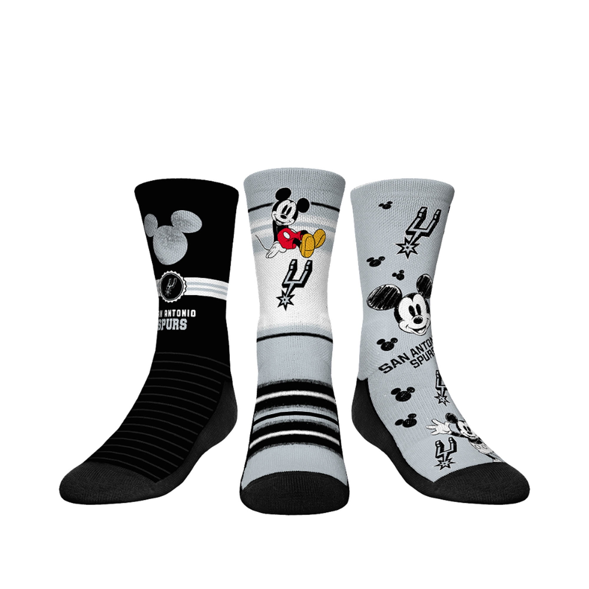 Youth Rock Em Socks Mickey Mouse Silver San Antonio Spurs Three-Pack ...