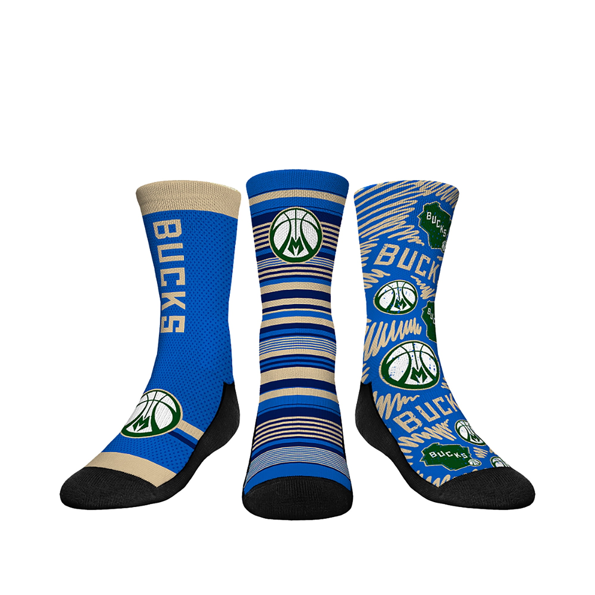 Youth Rock Em Socks Milwaukee Bucks 2024/25 City Edition Three-Pack ...