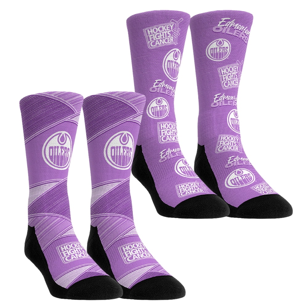 Youth Rock Em Socks Purple Edmonton Oilers 2024 Hockey Fights Cancer ...