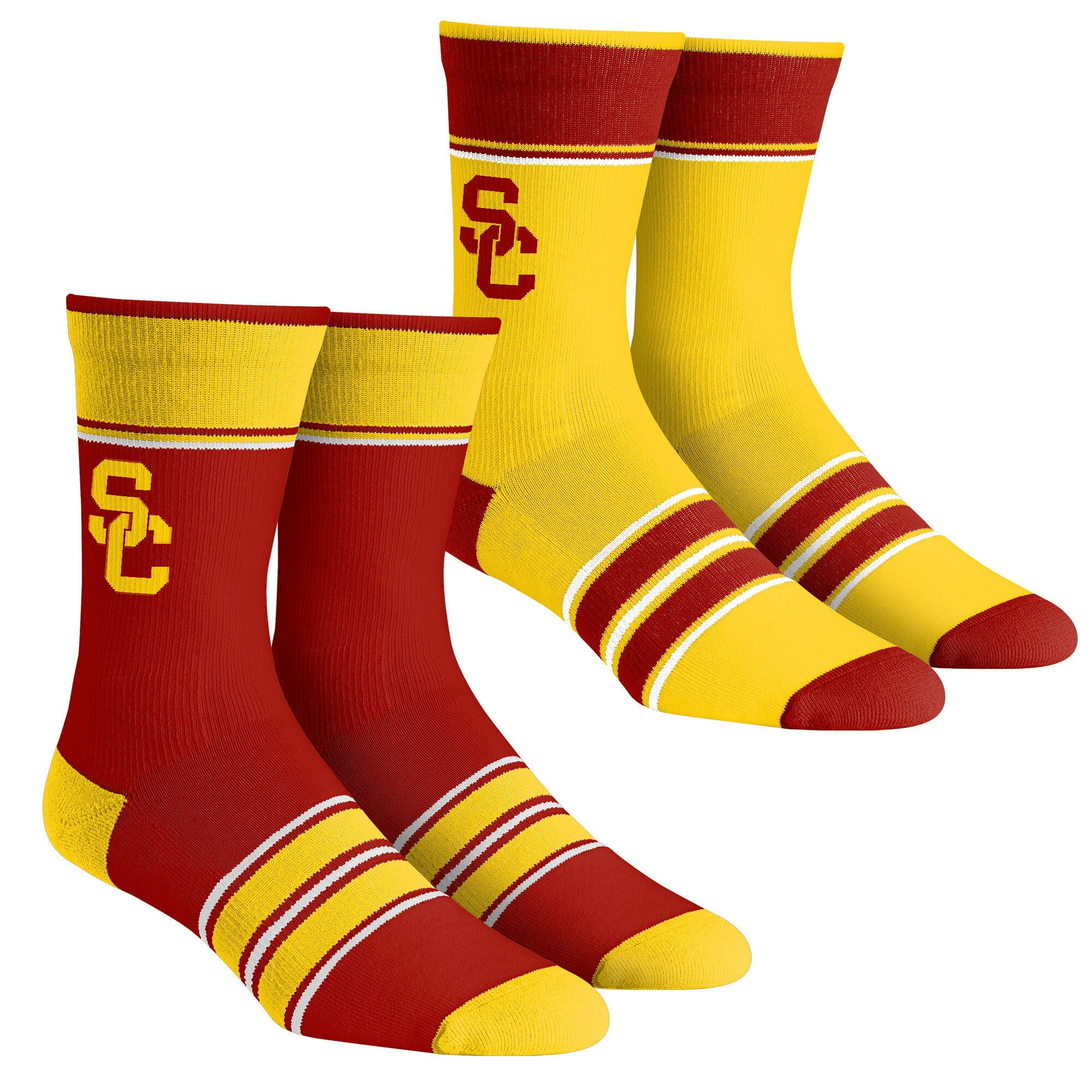 Youth Rock Em Socks Usc Trojans Multi Stripe 2 Pack Team Crew Sock Set