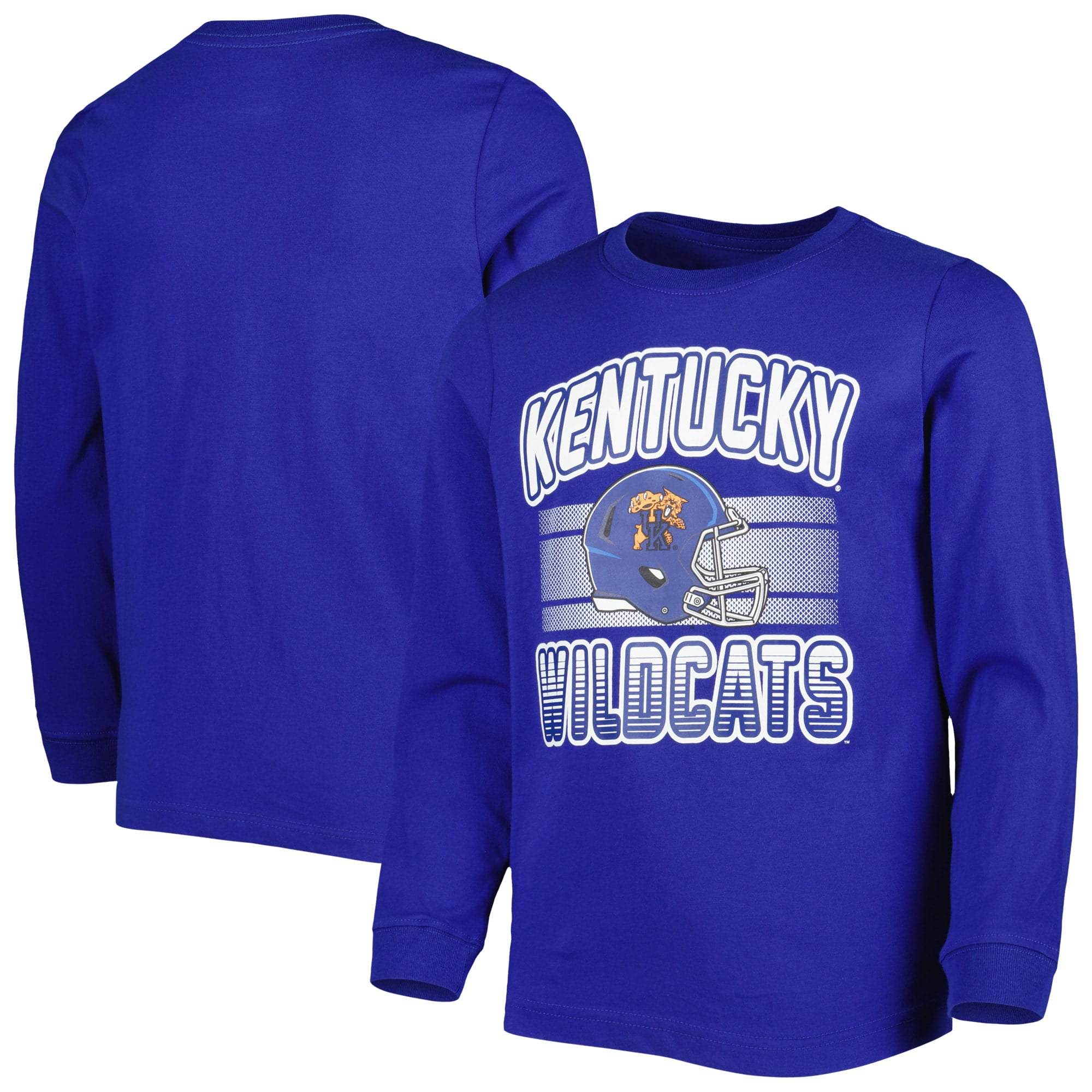 Youth Royal Kentucky Wildcats Wordmark Helmet Long Sleeve T-Shirt ...