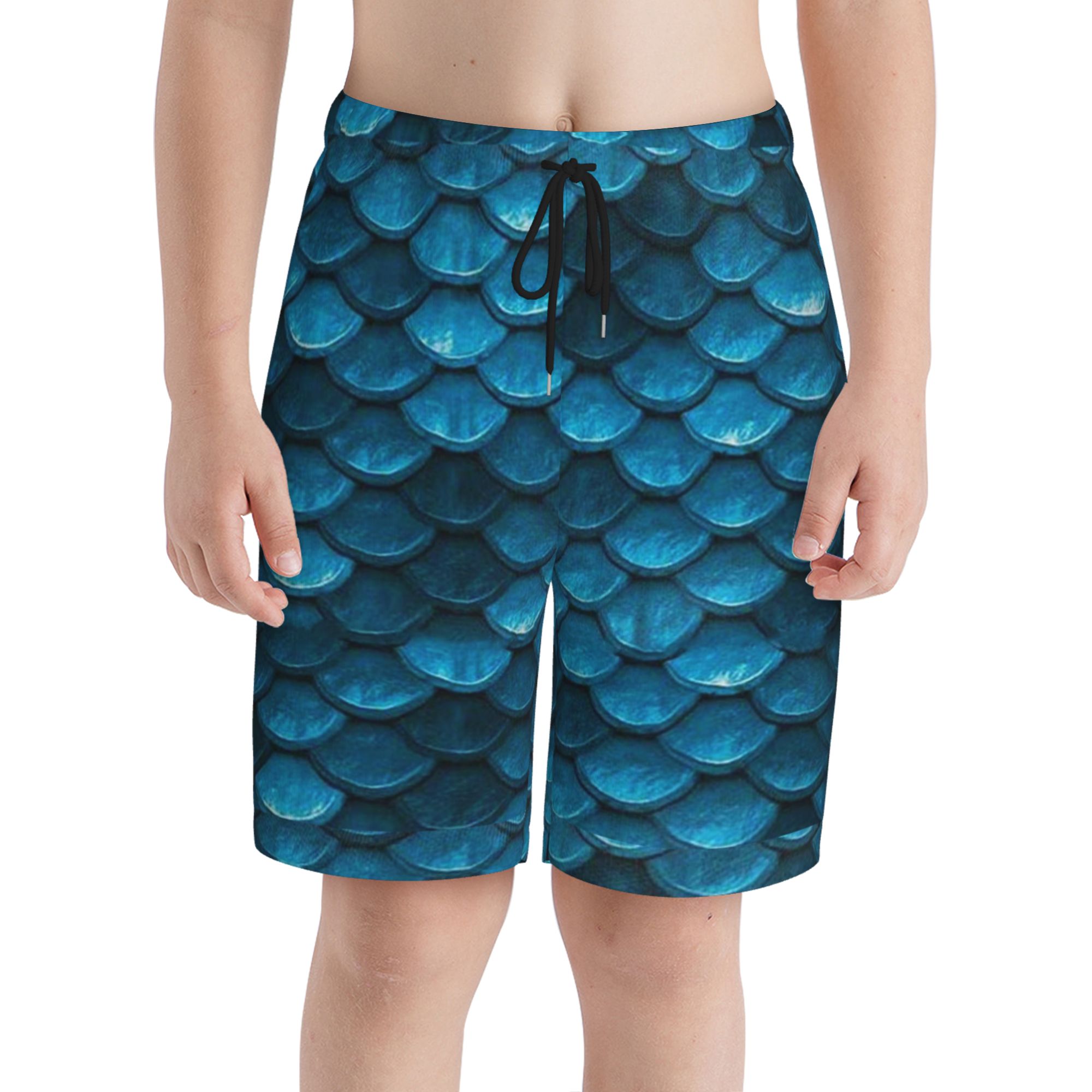 Youth'S Swim Trunks Blue Teal - Shaped Fish Flakes Swim Shorts Print ...
