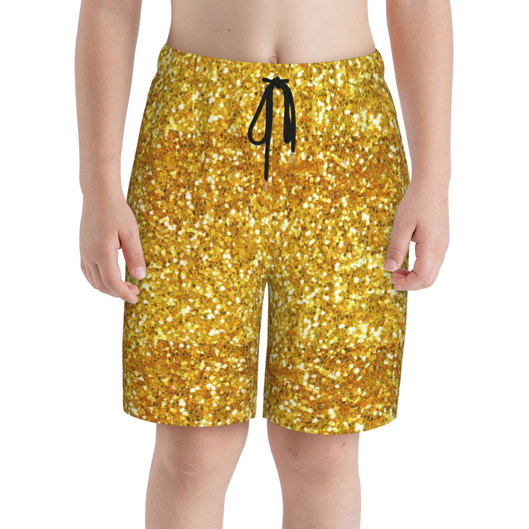 Youth'S Swim Trunks Gold Glitter Swim Shorts Print Beach Board Shorts ...