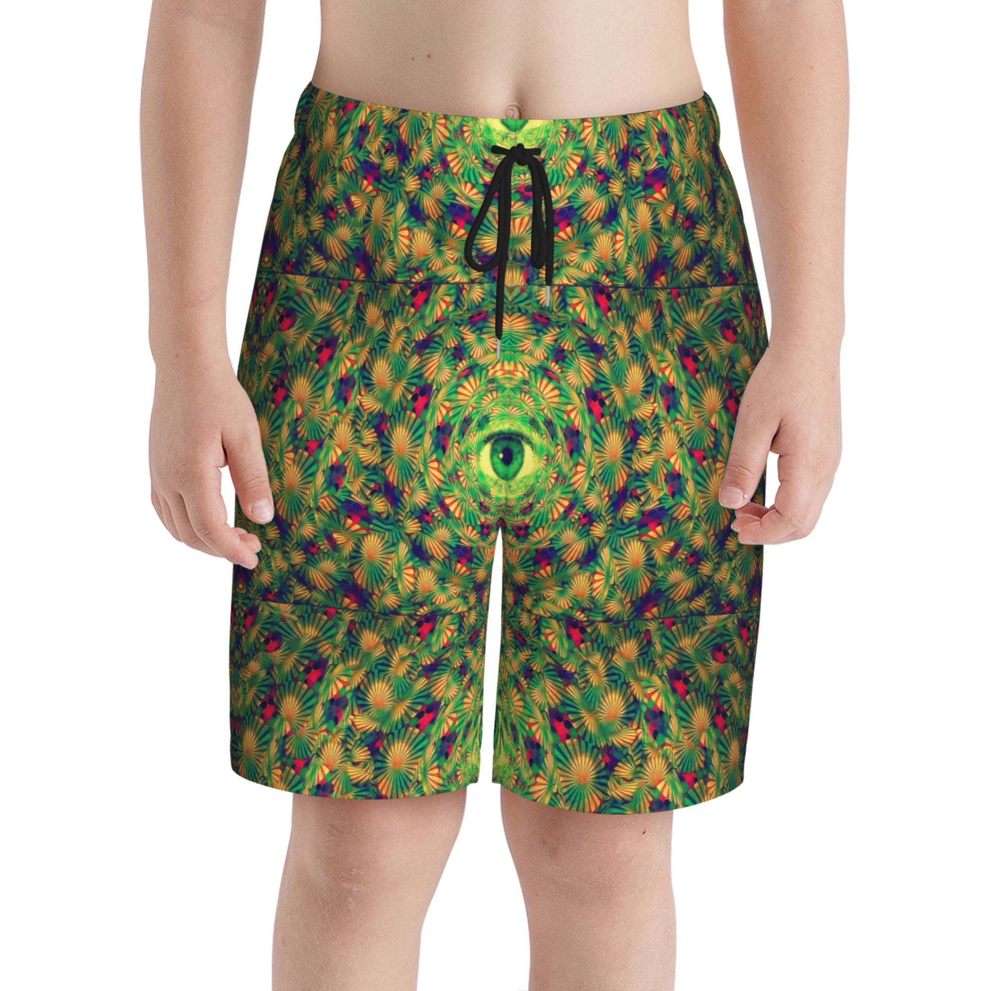 Youth'S Swim Trunks Green Abstract Trippy Art Swim Shorts Print Beach ...
