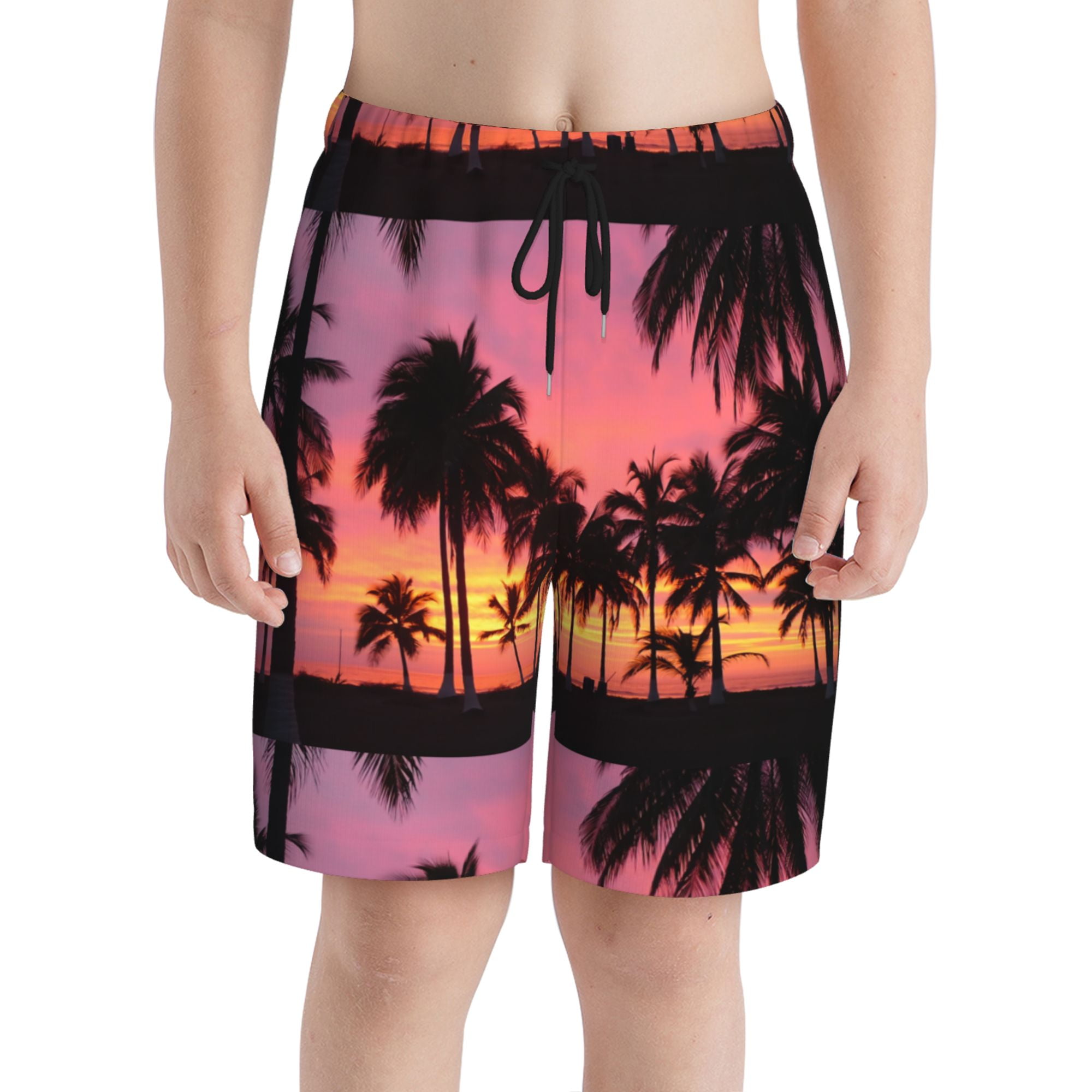 Youth'S Swim Trunks Palm Tree Sunset Swim Shorts Print Beach Board ...