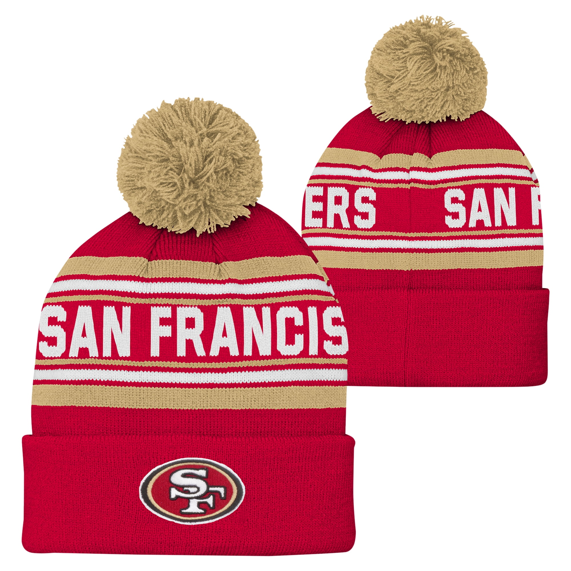 Youth Scarlet San Francisco 49ers Jacquard Cuffed Knit Hat with Pom ...