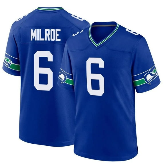 Youth Seattle Milroe 6 Royal Sports Player Game Stitched Name Number T ...
