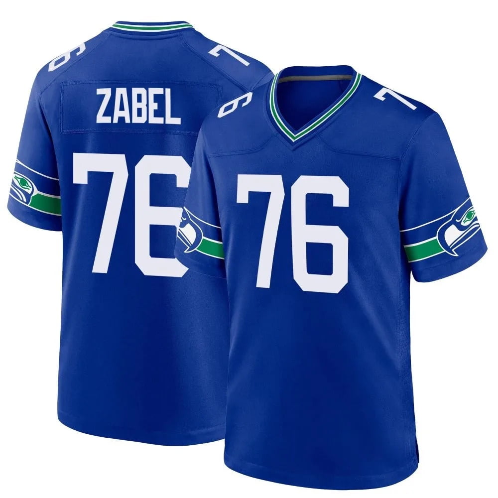 Youth Seattle Zabel 76 Royal Sports Player Game Stitched Name Number T ...