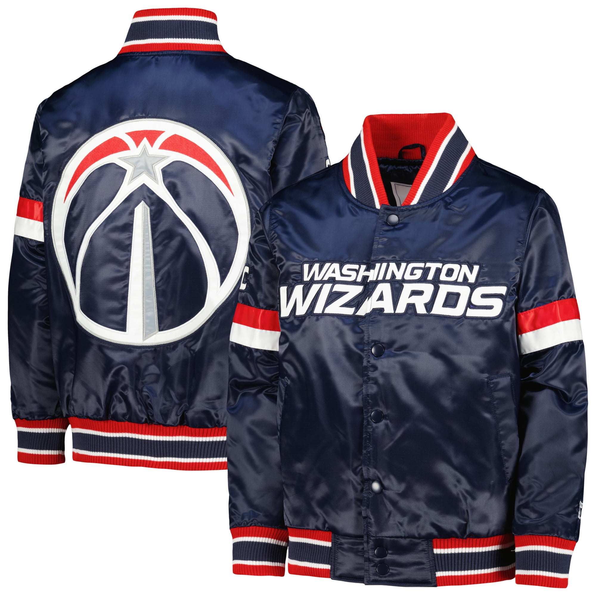 Youth Starter Navy Washington Wizards Home Game Varsity Satin Full-Snap ...