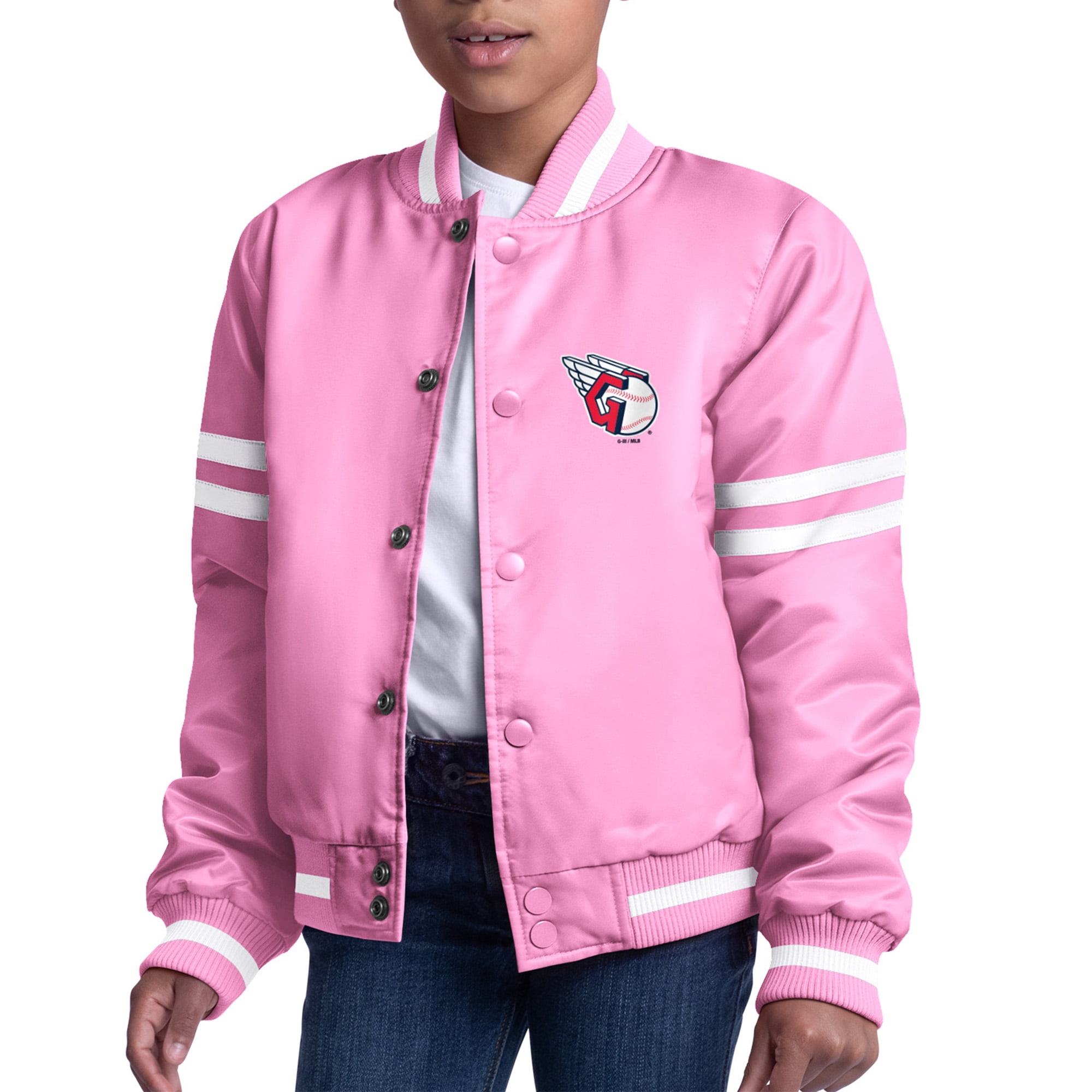 Youth Starter Pink Cleveland Guardians Team Logo Full-Snap Satin ...