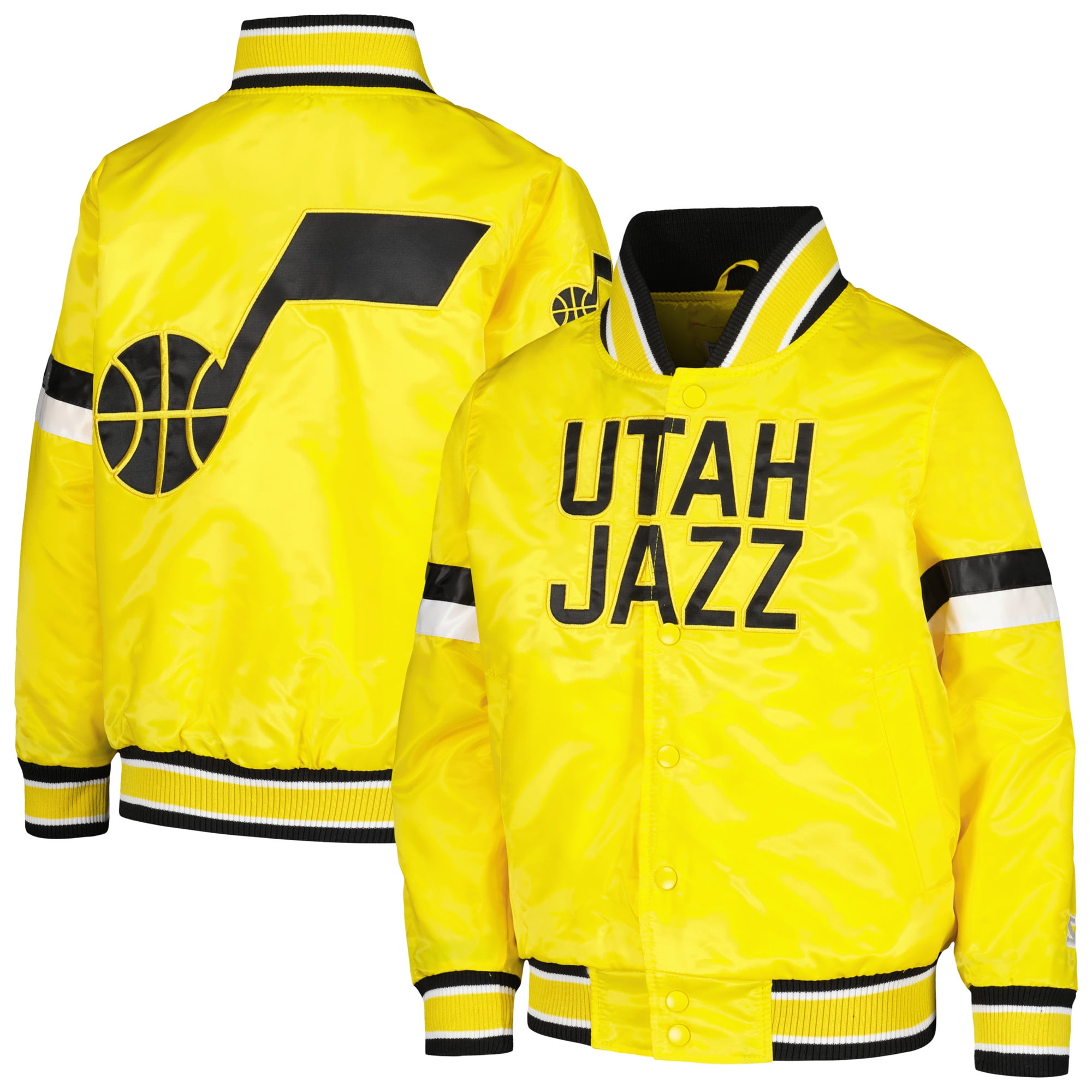 Youth Starter Yellow Utah Jazz Home Game Varsity Satin Full-Snap Jacket ...