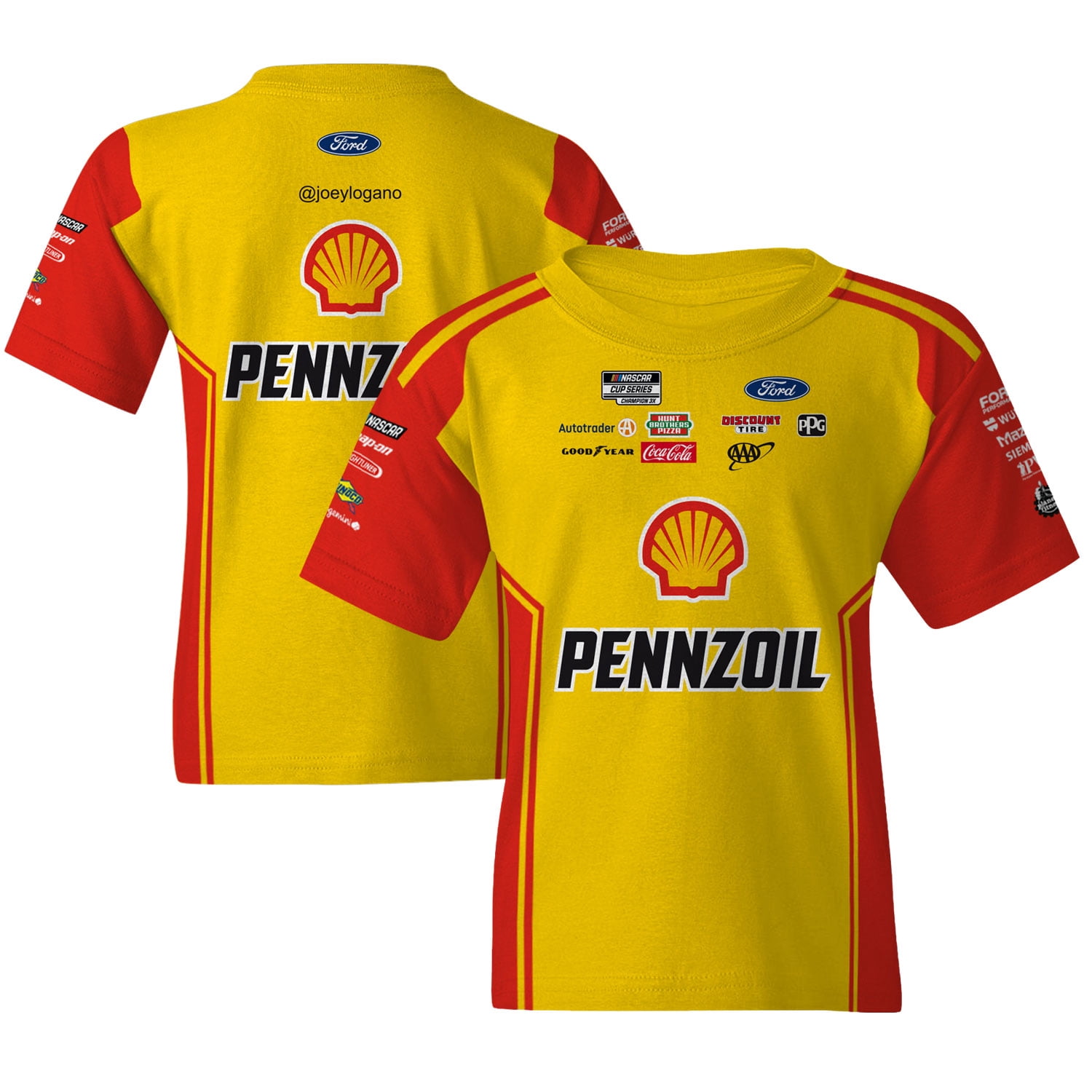 Youth Team Penske Yellow Joey Logano Shell/Pennzoil Uniform T-Shirt ...