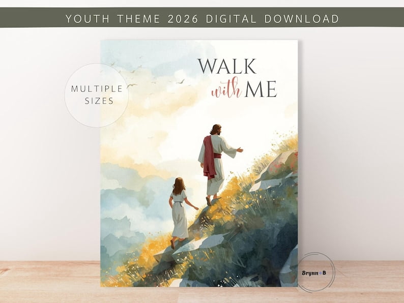 Youth Theme 2026 Walk With Me Jesus and Young Woman Mountain Poster ...