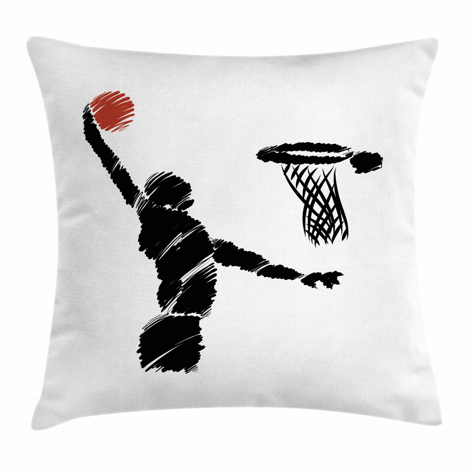 Youth Throw Pillow Cushion Cover, Freehand Drawing Style Basketball ...