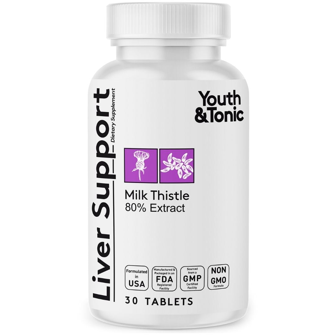 Youth & Tonic Liver Support Supplement with Milk Thistle, 30 Herbal ...