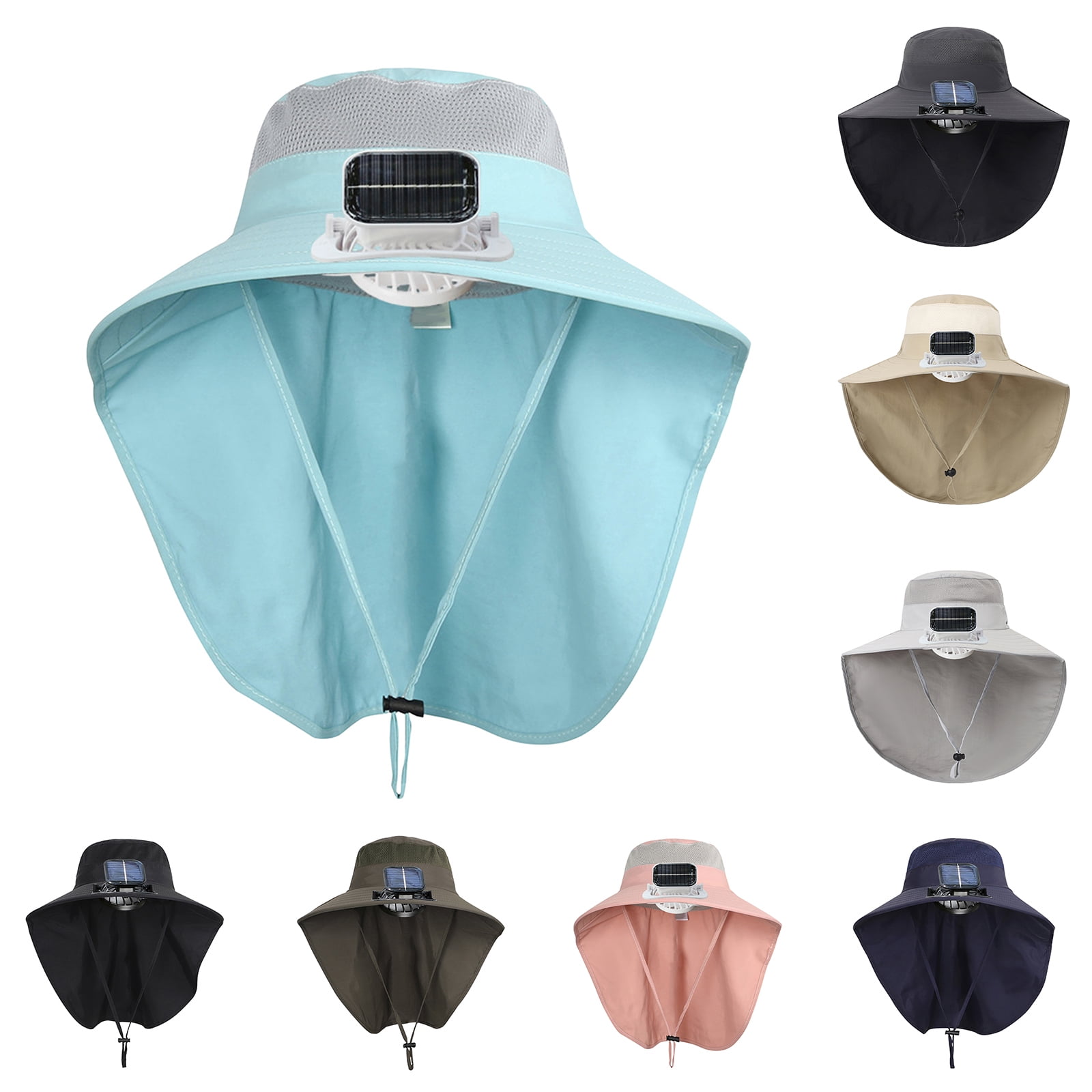 Youth Trucker Hat Boys Outdoor Wide Brim Solar Fan Hat for Kids Solar ...