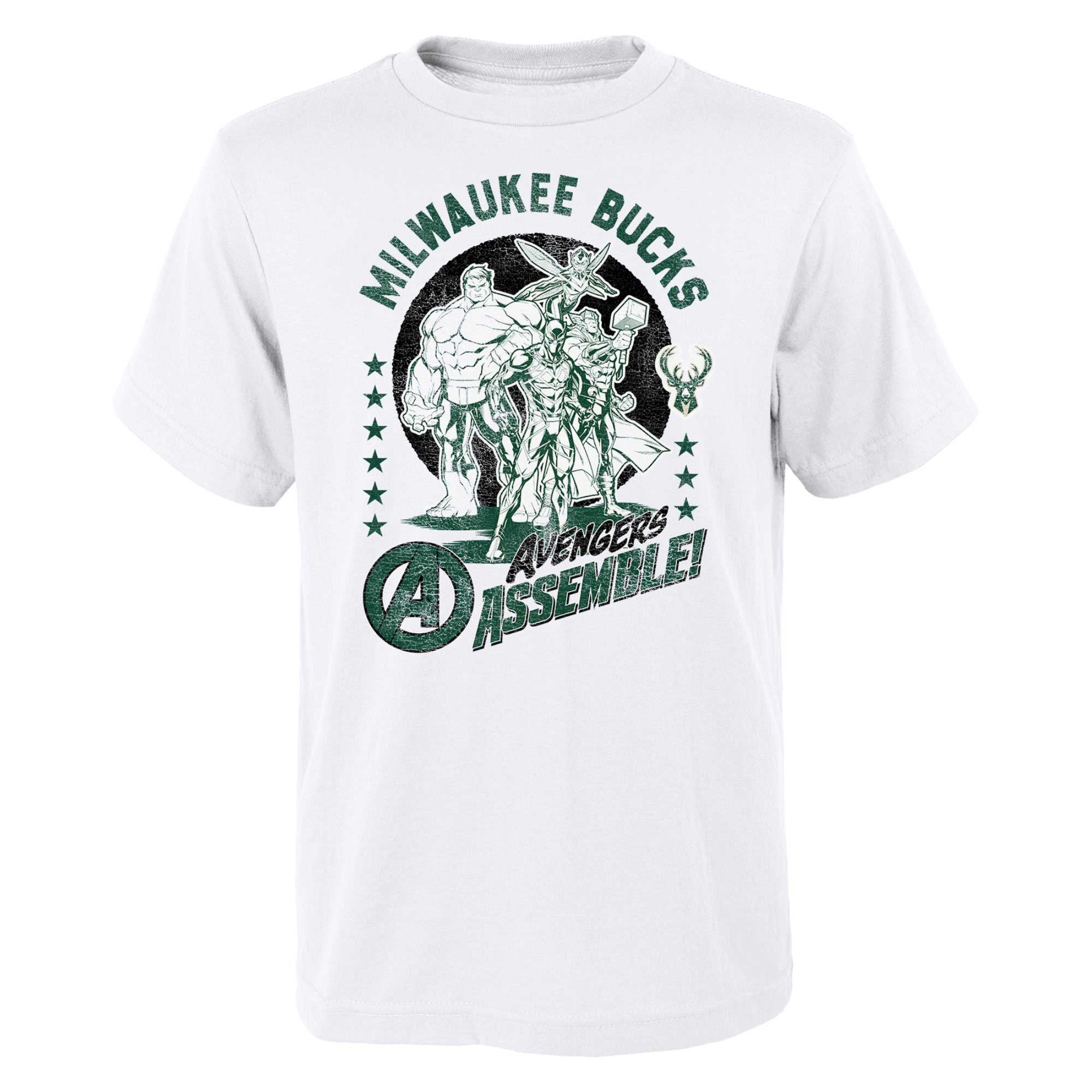Youth White Milwaukee Bucks NBA x Marvel Avengers Squad T-Shirt ...