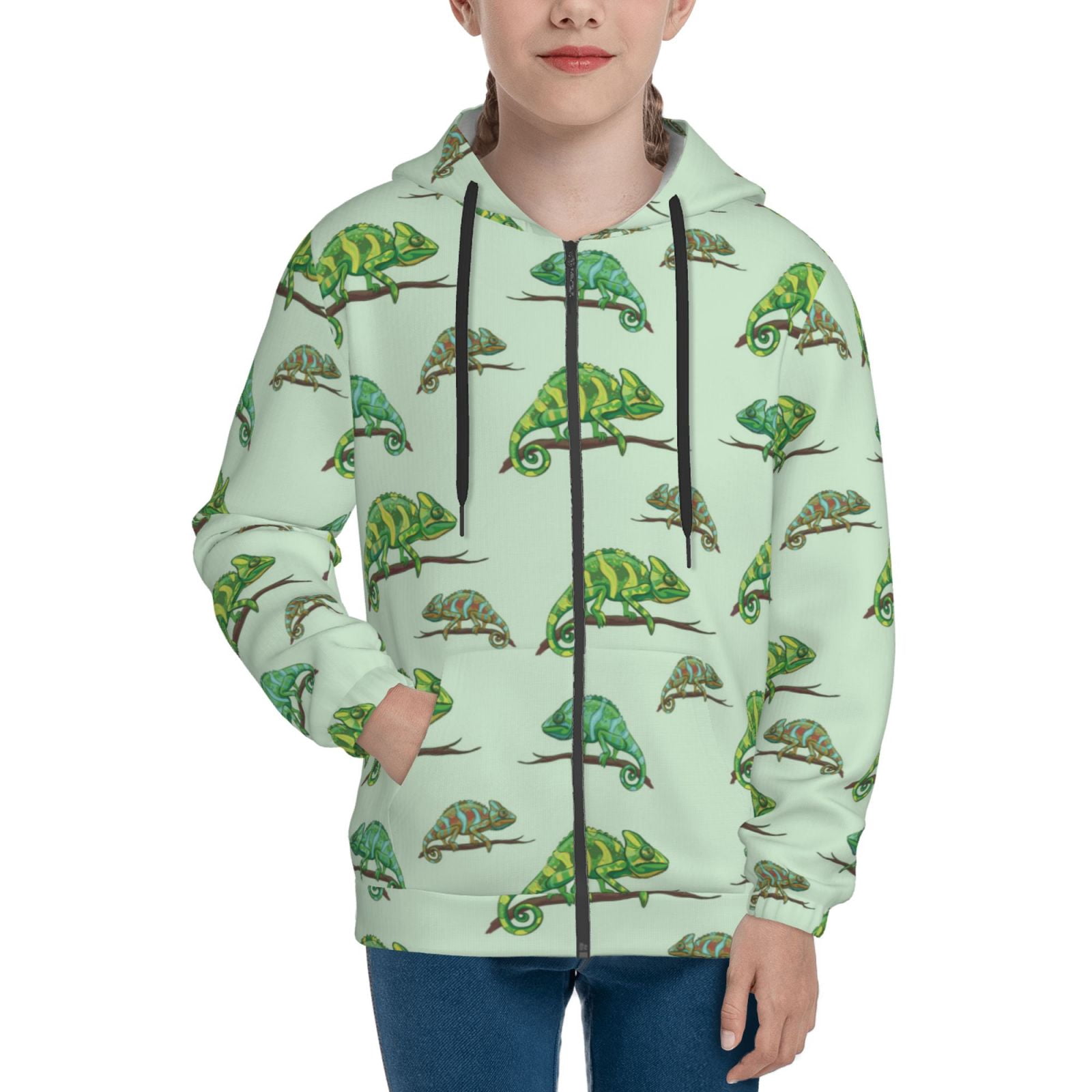 Youth Zip Up Hoodie - cartoon chameleon cute lizard Soft Sweatshirt ...