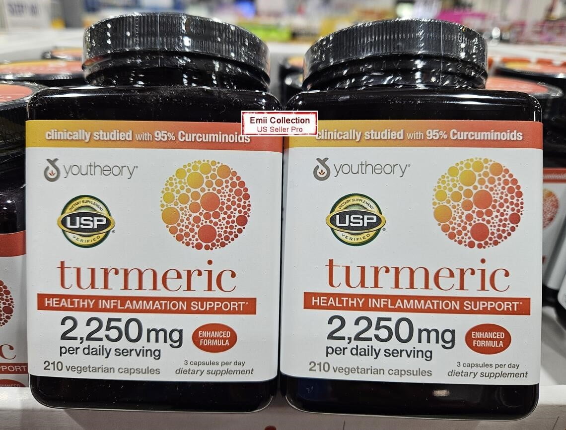 Youtheory Turmeric Healthy Inflammation Support Enhanced Formula 210 Vegetarian Capsules (2 Jars ...